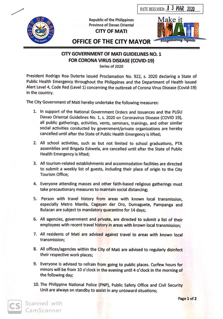City of Mati LGU Issues Stricter Guidelines For Covid- 19 - Radio ...