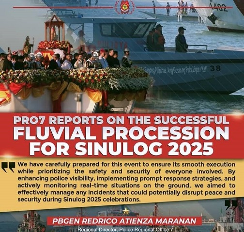 Cebu: PRO-7 nihulagway nga malinawon ang Fluvial Procession sa Sinulog ...