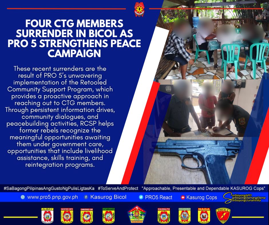 Iriga: Four CTG Members surrender in Bicol as PRO 5 Strengthens Peace ...